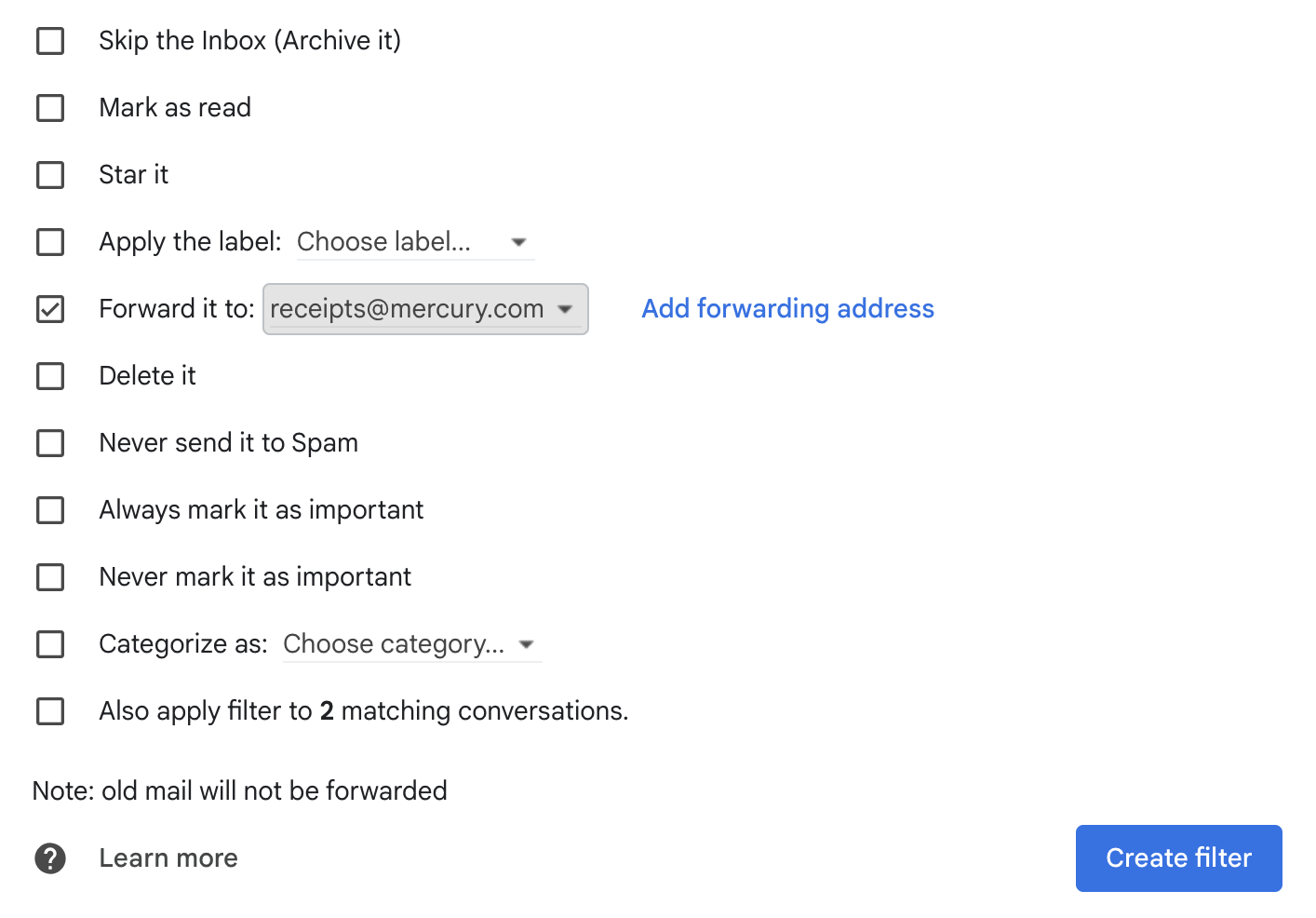 Automatically forward receipt emails to Mercury – Mercury